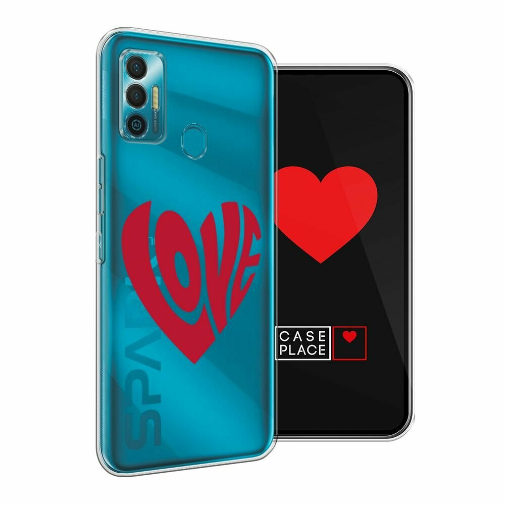 Чехол на Tecno Spark 7 / Техно Спарк 7 с принтом "Love heart 2 - 14 февраля", прозрачный — фото 1