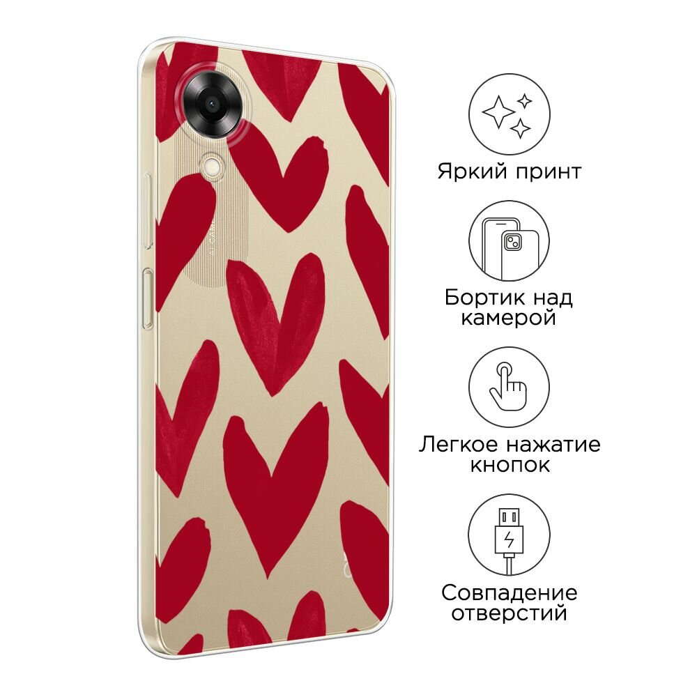 Чехол на Oppo A17K / Оппо A17K с принтом "Красные сердечки рисунок - 14 февраля", прозрачный — фото 1