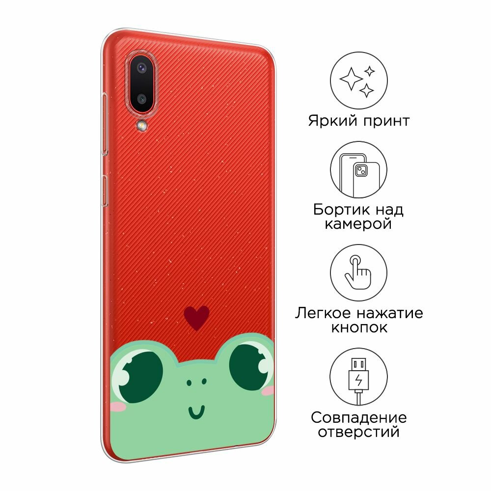 Чехол на Samsung Galaxy A02 / Самсунг Галакси А02 с принтом "Влюблённая лягушка - 14 февраля", прозрачный — фото 1