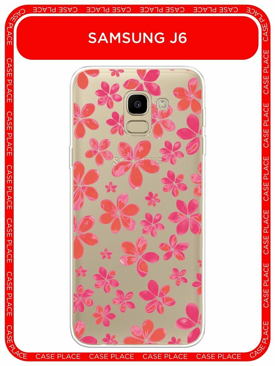 Чехол на Samsung Galaxy J6 2018 / Самсунг Галакси Джей 6 2018 с принтом "Росыпь ярких цветов", прозрачный