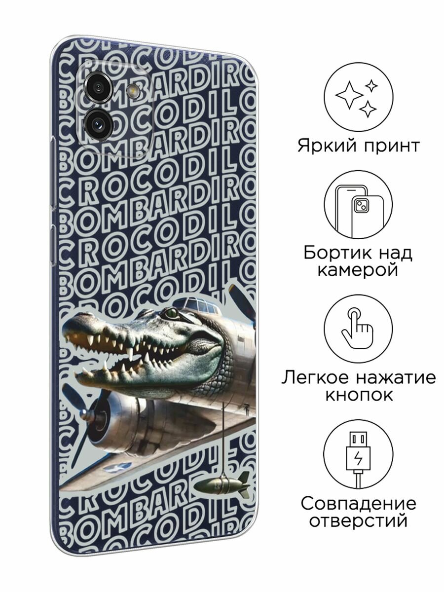 Чехол на Samsung Galaxy A03 / Самсунг Галакси А03 с принтом "Бомбардиро крокодило 2", прозрачный — фото 1