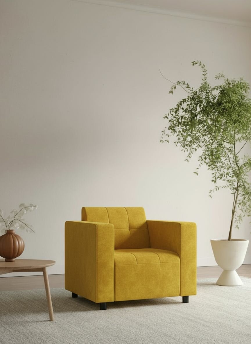 Кресло Альтаир с подлокотниками желтый велюр в офис, дом, салон красоты, прихожую, гостиную, зону ожидания.