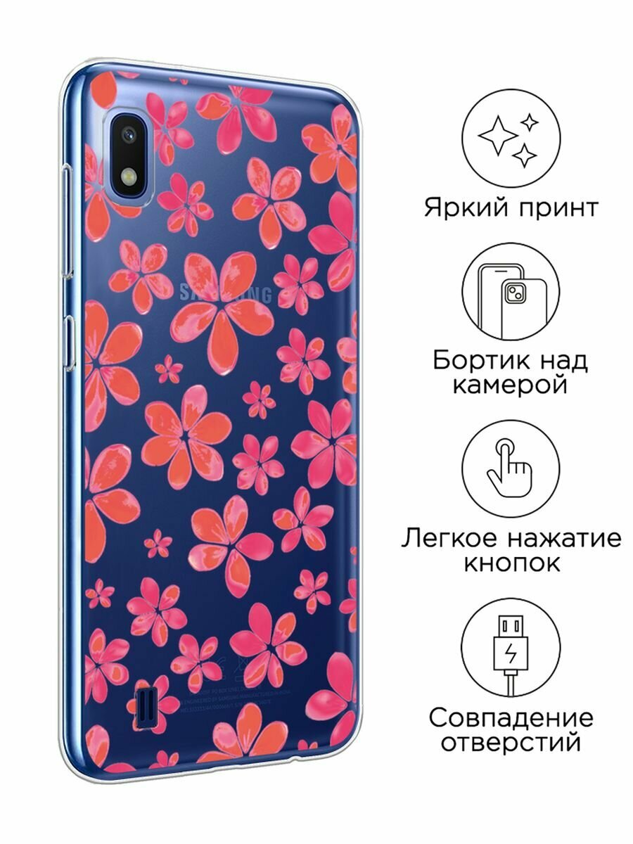 Чехол на Samsung Galaxy A10 / Самсунг Галакси А10 с принтом "Росыпь ярких цветов", прозрачный — фото 1