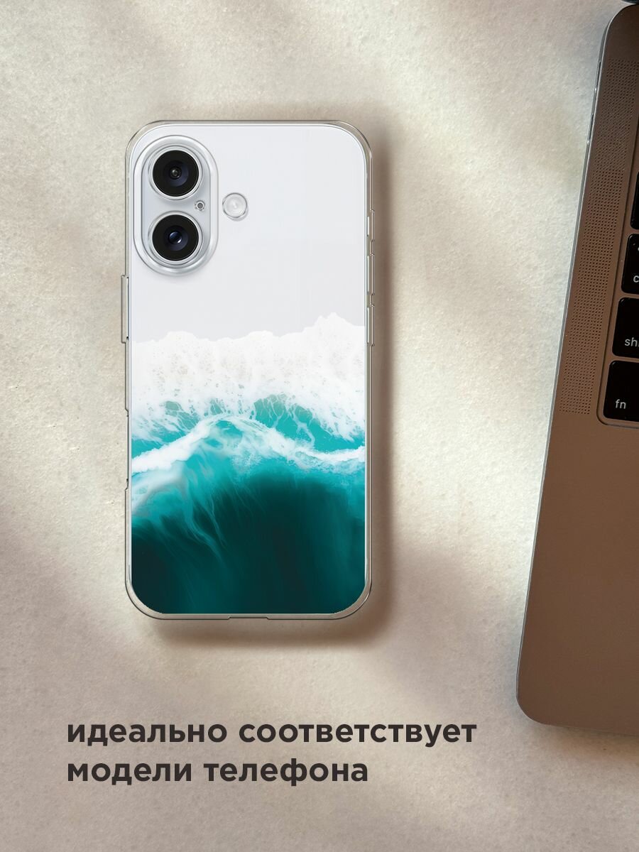 Чехол на Apple iPhone 16 / Айфон 16 с принтом "Большая волна", прозрачный — фото 1