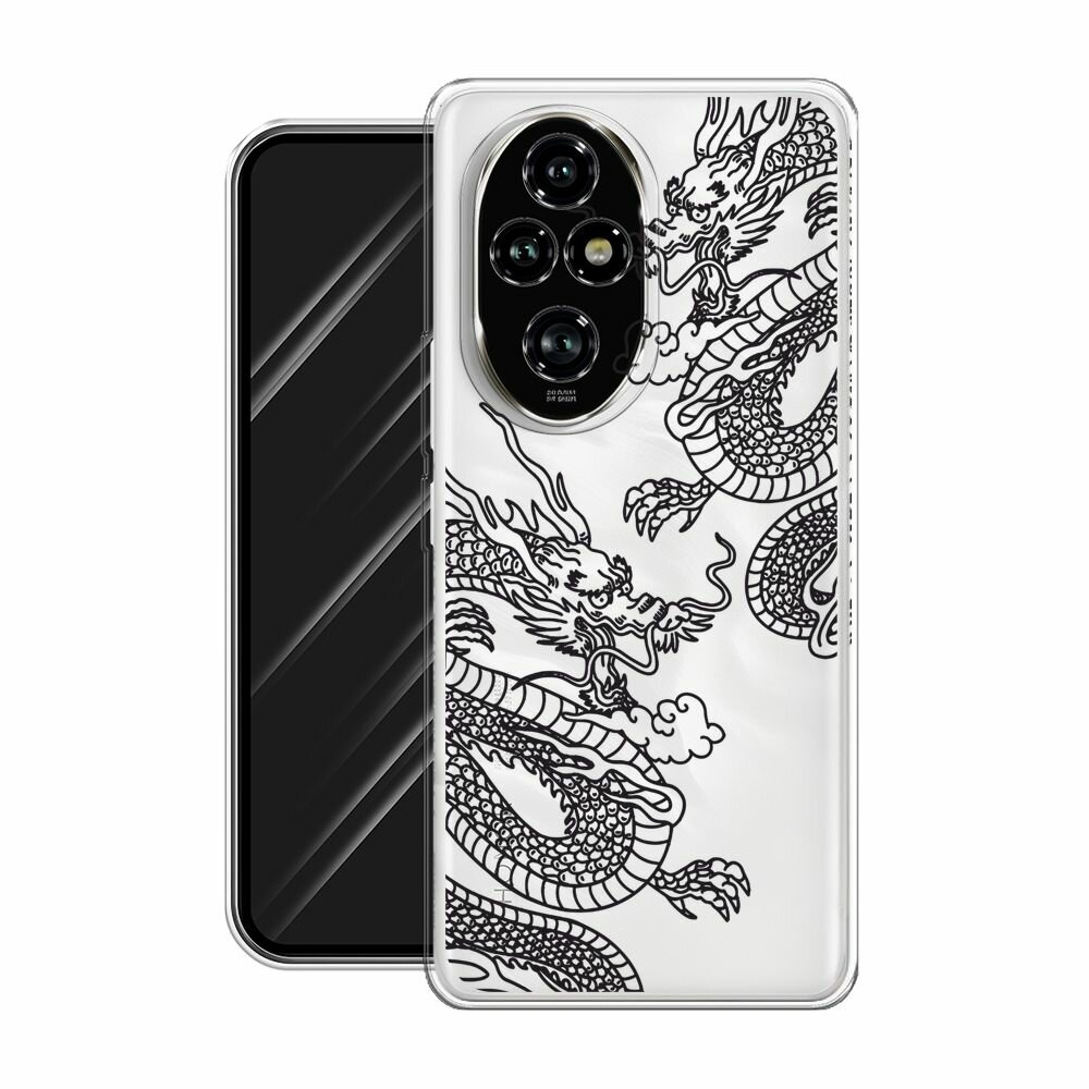 Чехол на Honor 200 Pro / Хонор 200 Про с принтом "Два китайских дракона", прозрачный — фото 1