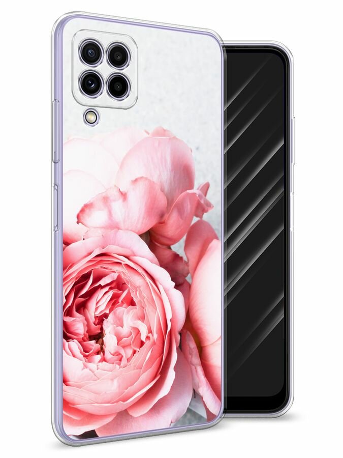 Чехол на Samsung Galaxy A22 / Самсунг Галакси A22 с принтом "Пионы на белом"
