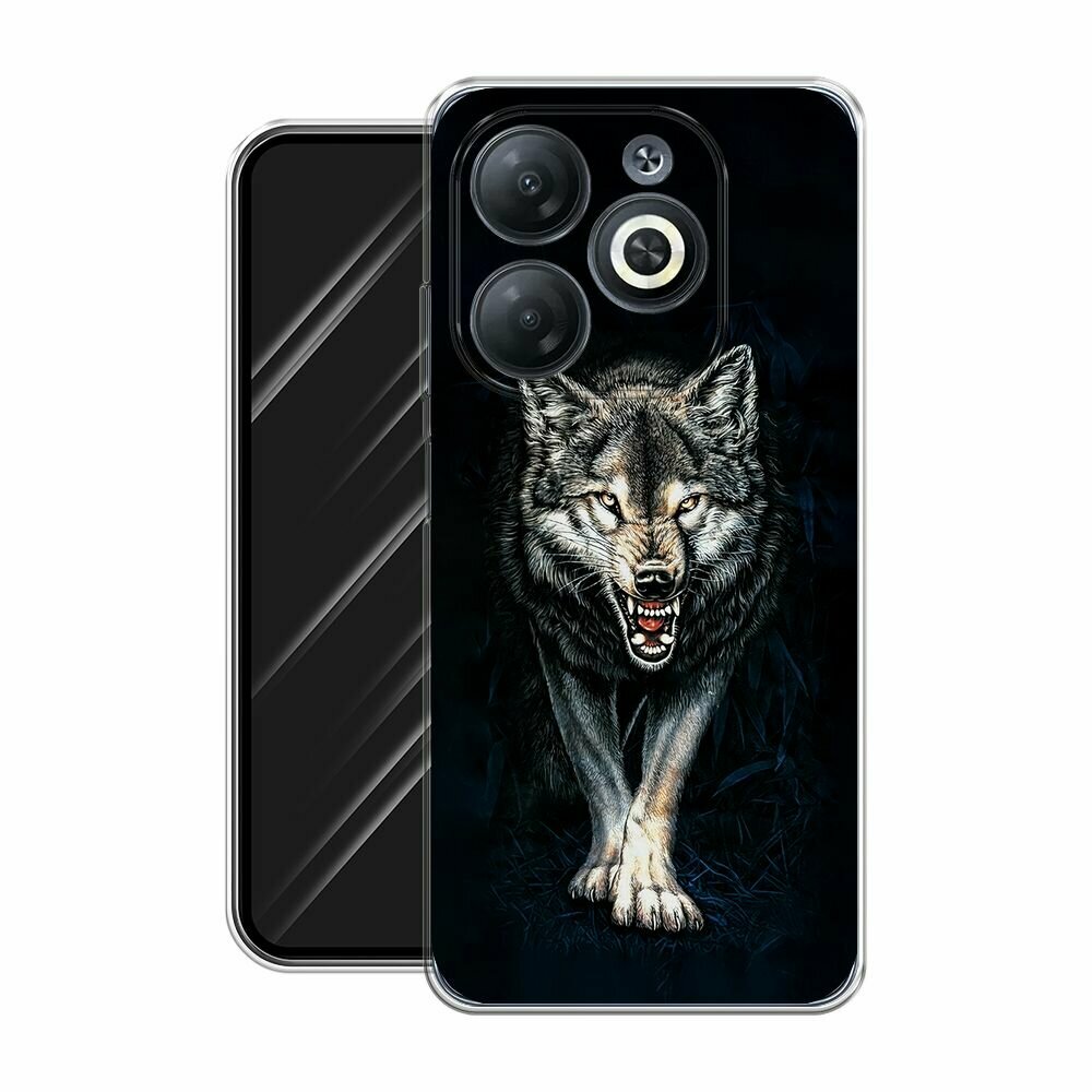 Чехол на Infinix Smart 8/8 HD/HOT 40i / Инфиникс Смарт 8/8 HD/HOT 40i с принтом "Злобный волк из ночи" — фото 1