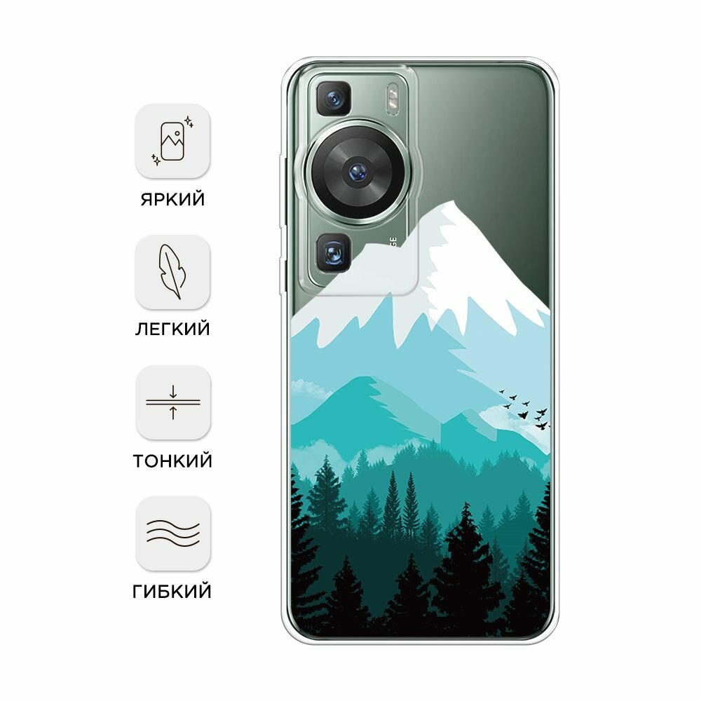 Чехол на Huawei P60/P60 Pro / Хуавей P60/P60 Про с принтом "Синяя снежная гора", прозрачный — фото 1