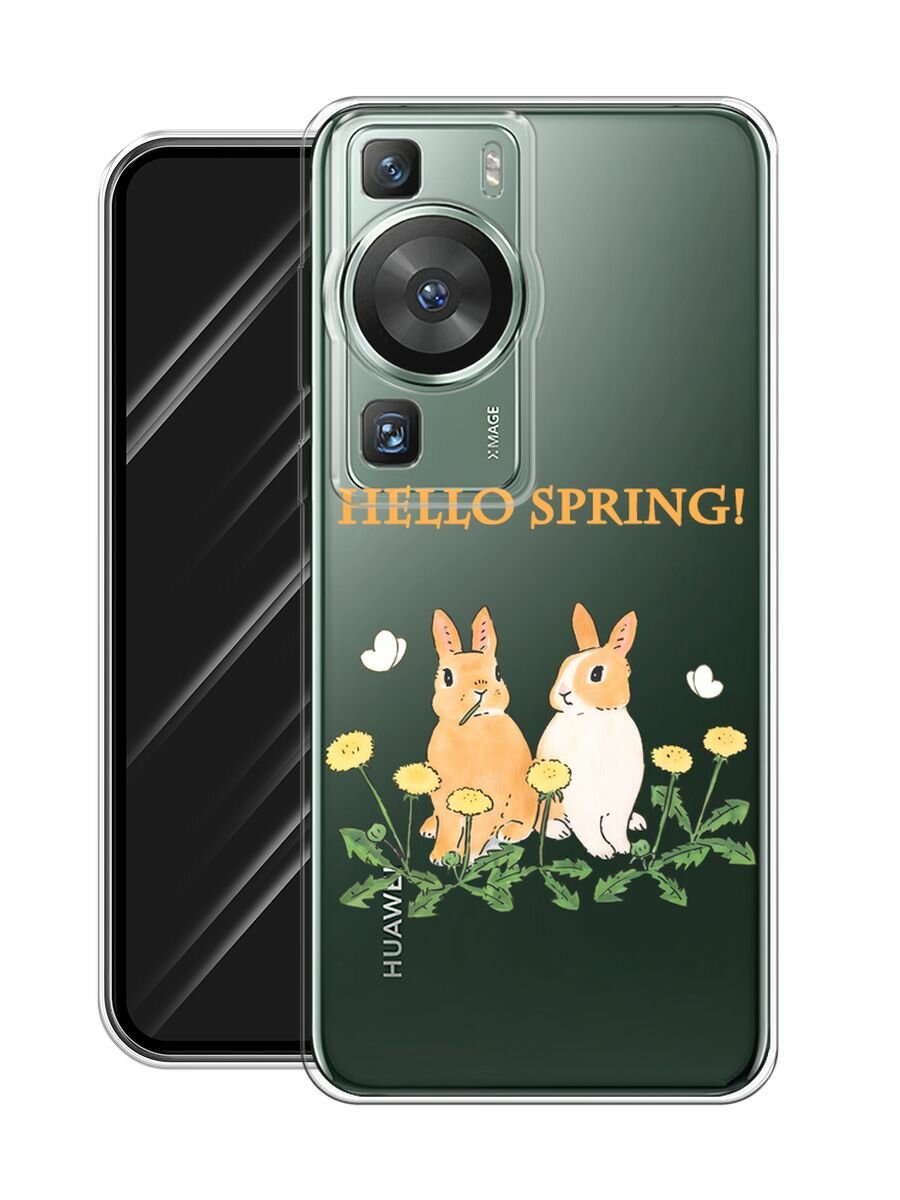 Чехол на Huawei P60/P60 Pro / Хуавей P60/P60 Про с принтом "Весенние кролики", прозрачный — фото 1