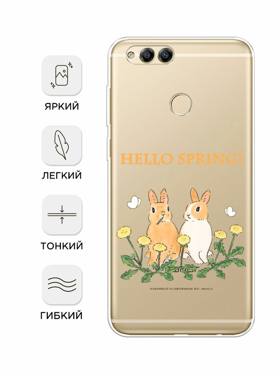 Чехол на Honor 7X / Хонор 7Х с принтом "Весенние кролики", прозрачный — фото 1