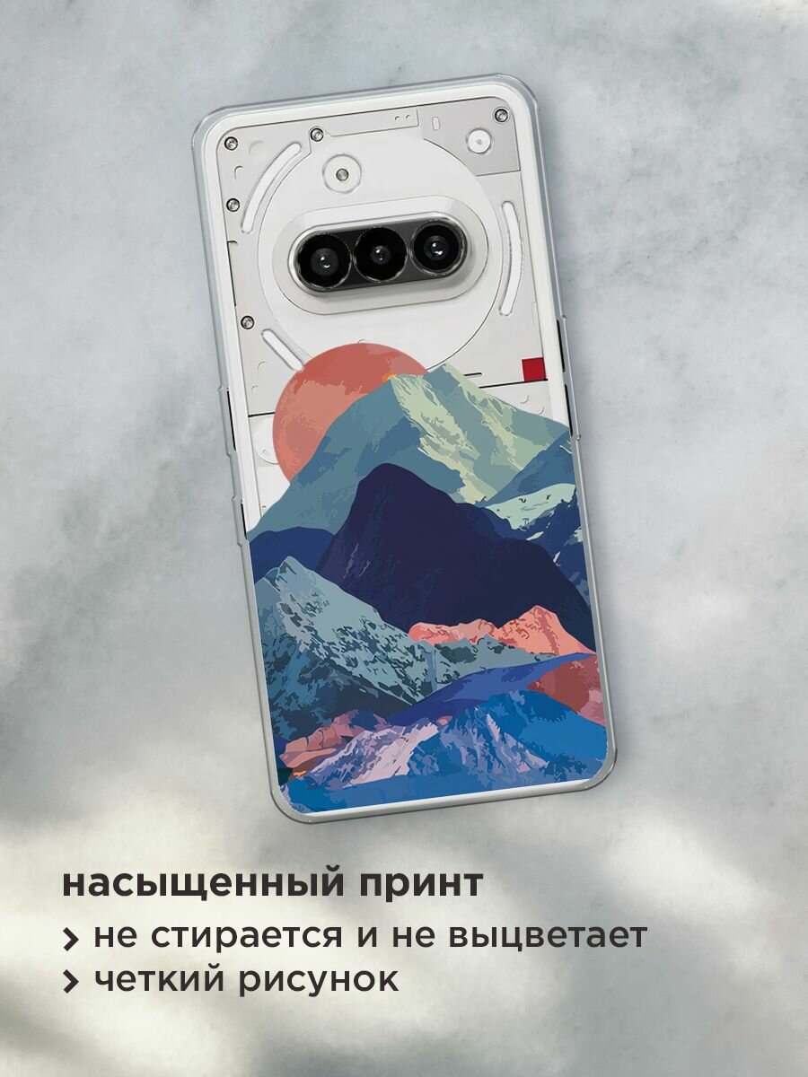 Чехол на Nothing Phone 3a / Нотинг Фон 3а с принтом "Закат в снежных горах", прозрачный — фото 1