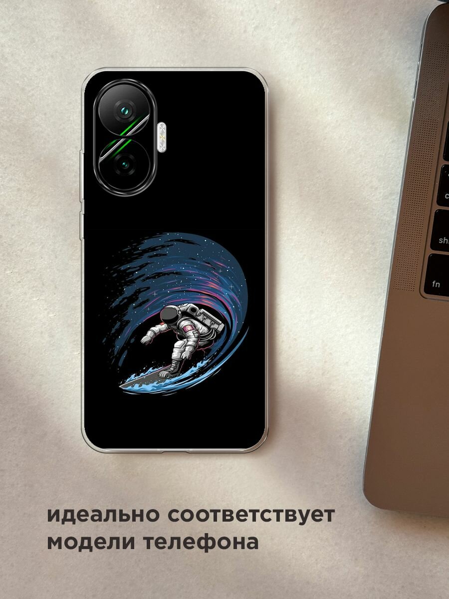 Силиконовый чехол на Poco F7 / Поко F7 с принтом "Космонавт на серфе" — фото 1