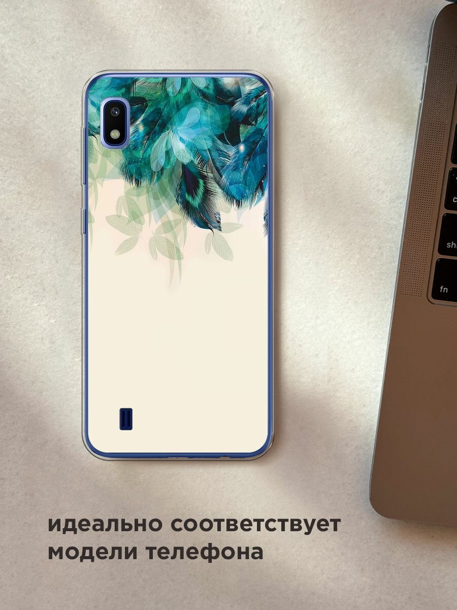 Чехол на Samsung Galaxy A10 / Самсунг Галакси А10 с принтом Перья голубого цвета — фото 1