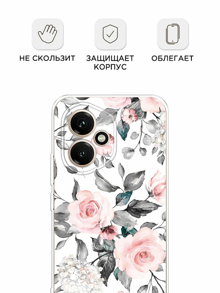 Силиконовый чехол на Honor 400 / Хонор 400 с принтом "Розы на белом" — фото 1