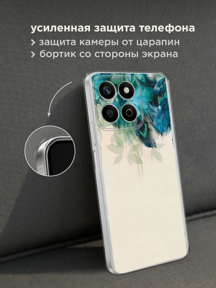 Чехол на Honor X7c / Хонор X7c с принтом Перья голубого цвета — фото 1