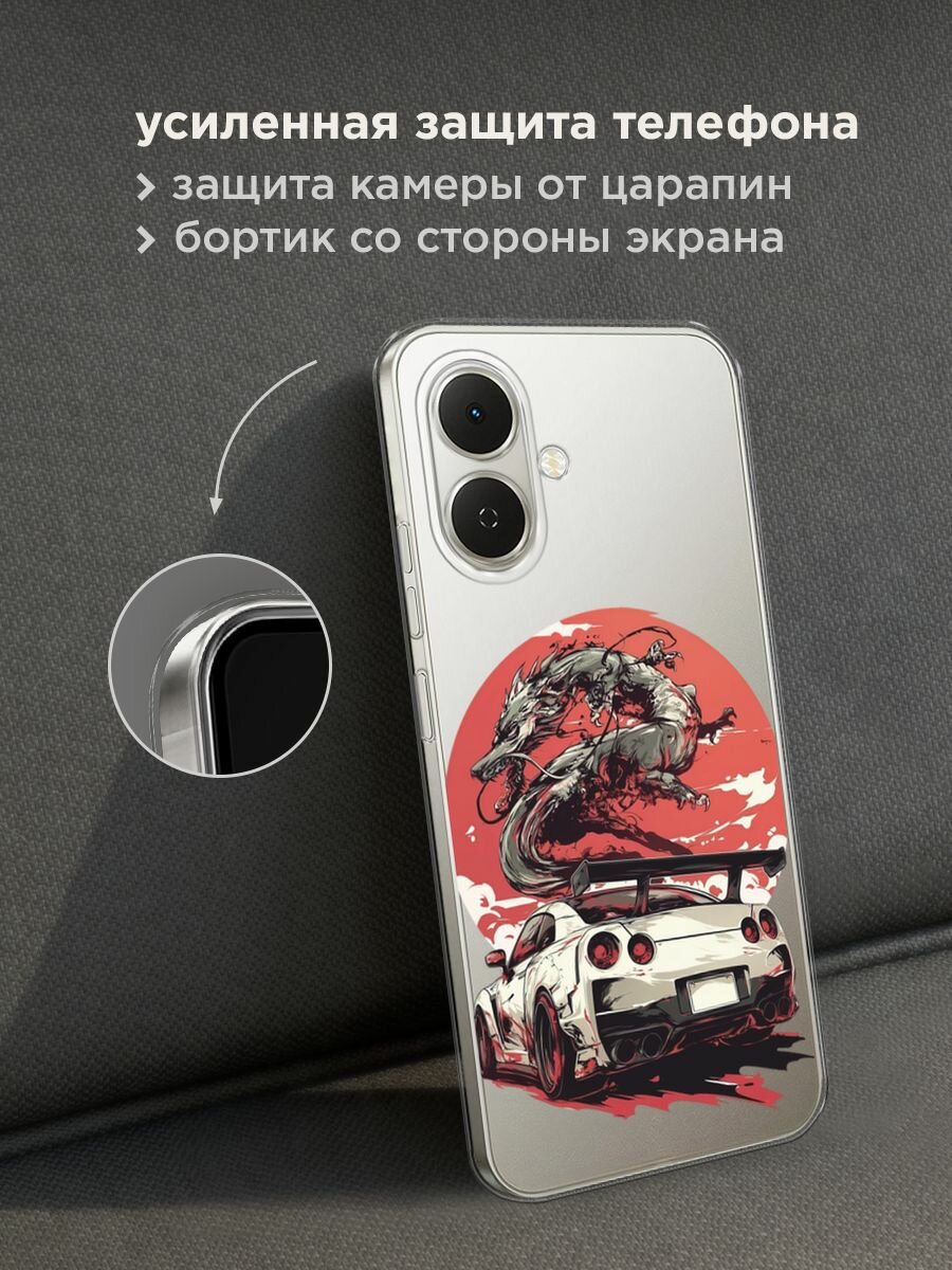 Чехол на Tecno Spark Go 2 / Текно Спарк Го 2 с принтом "Car and dragon", прозрачный — фото 1