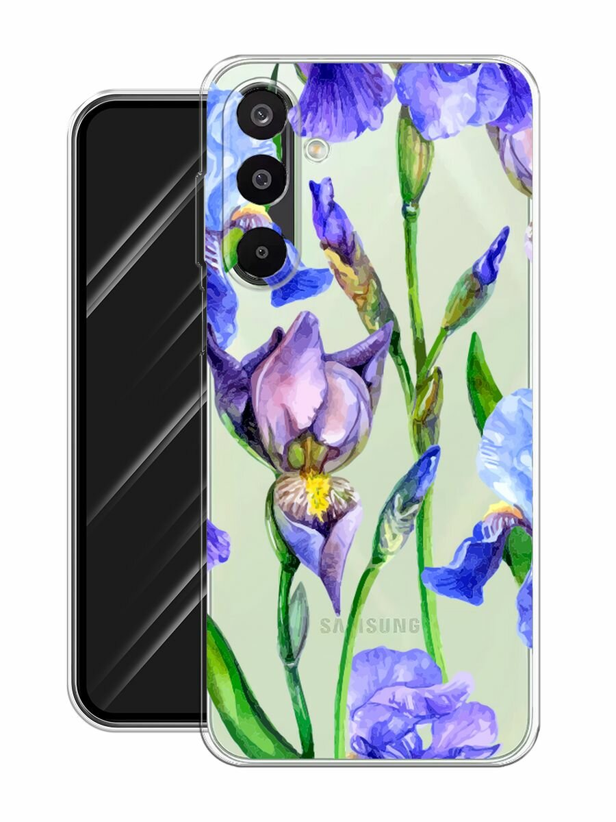 Чехол на Samsung Galaxy M16 / Самсунг Галакси М16 с принтом "Синие ирисы", прозрачный — фото 1