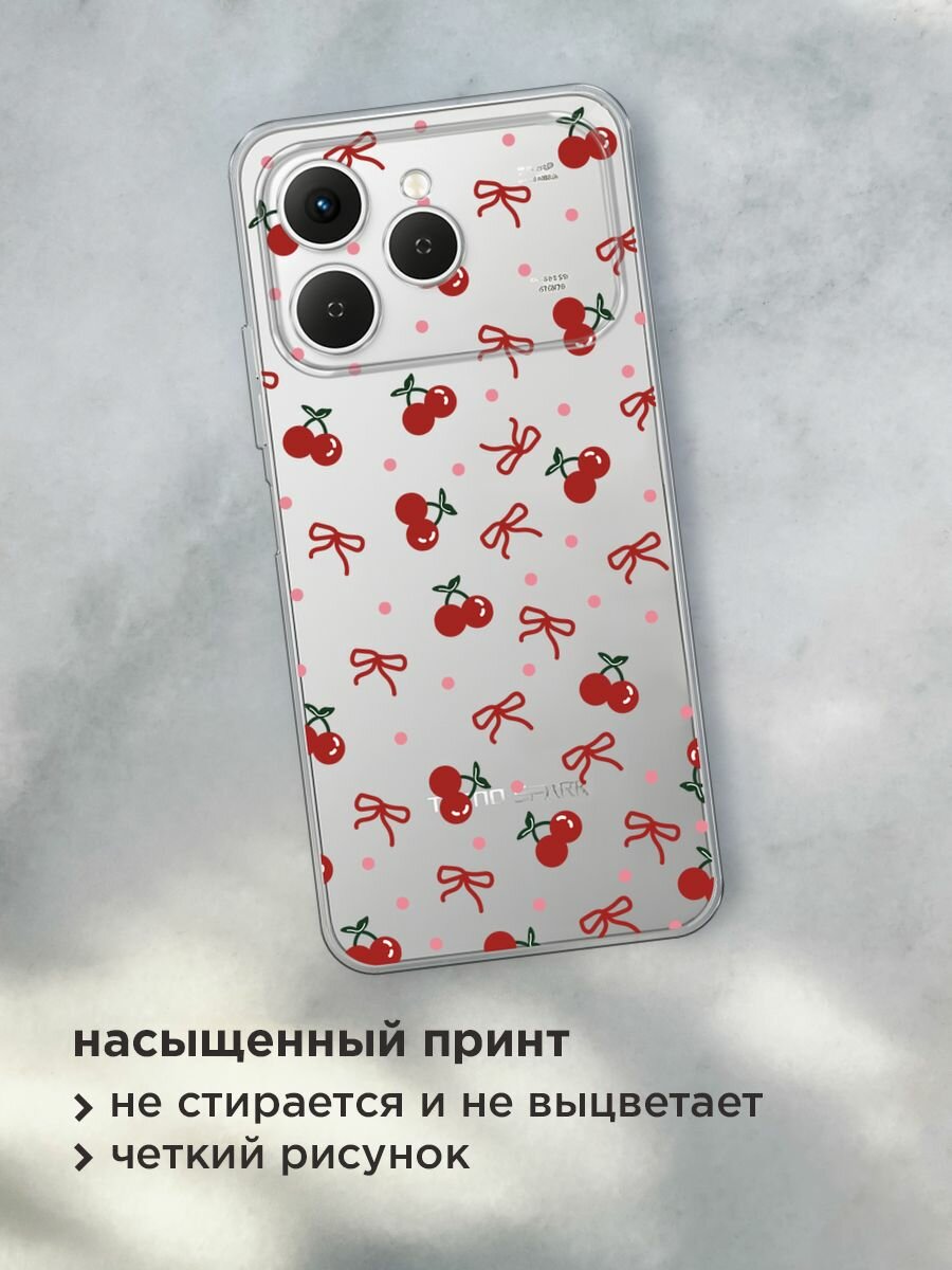 Чехол на Tecno Spark 40 / Текно Спарк 40 с принтом "Вишни и ленточки", прозрачный — фото 1