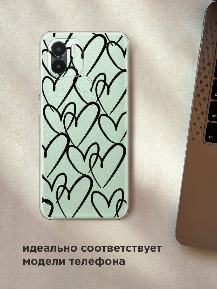 Чехол на Xiaomi Redmi A1+/Redmi A2+/Poco C51/C50 / Редми A1+ с принтом "Hearts doodle black 1" — фото 1