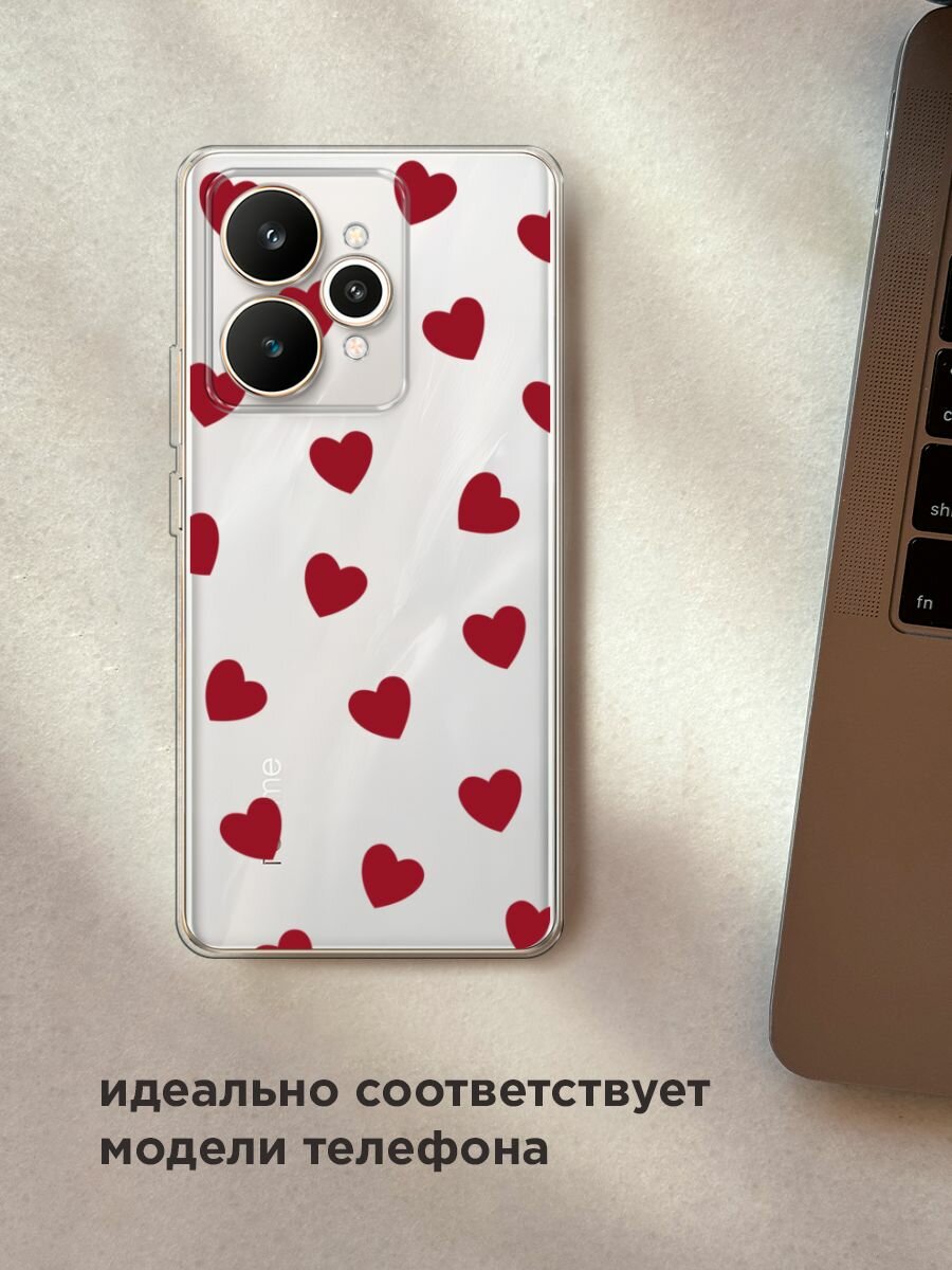 Чехол на Realme 15 / Реалми 15 с принтом "Бордовые сердечки паттерн - 14 февраля", прозрачный — фото 1