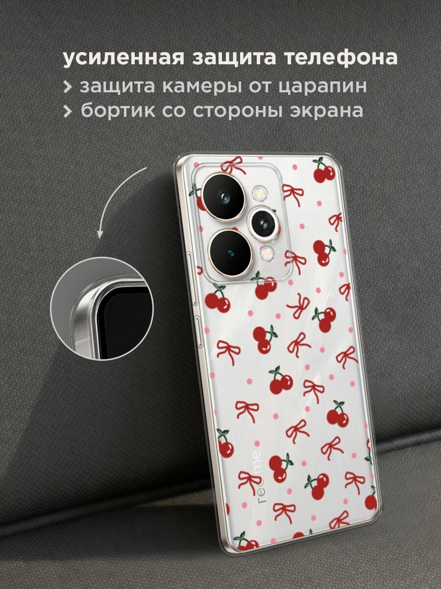 Чехол на Realme 15 Pro / Реалми 15 Про с принтом "Вишни и ленточки", прозрачный — фото 1