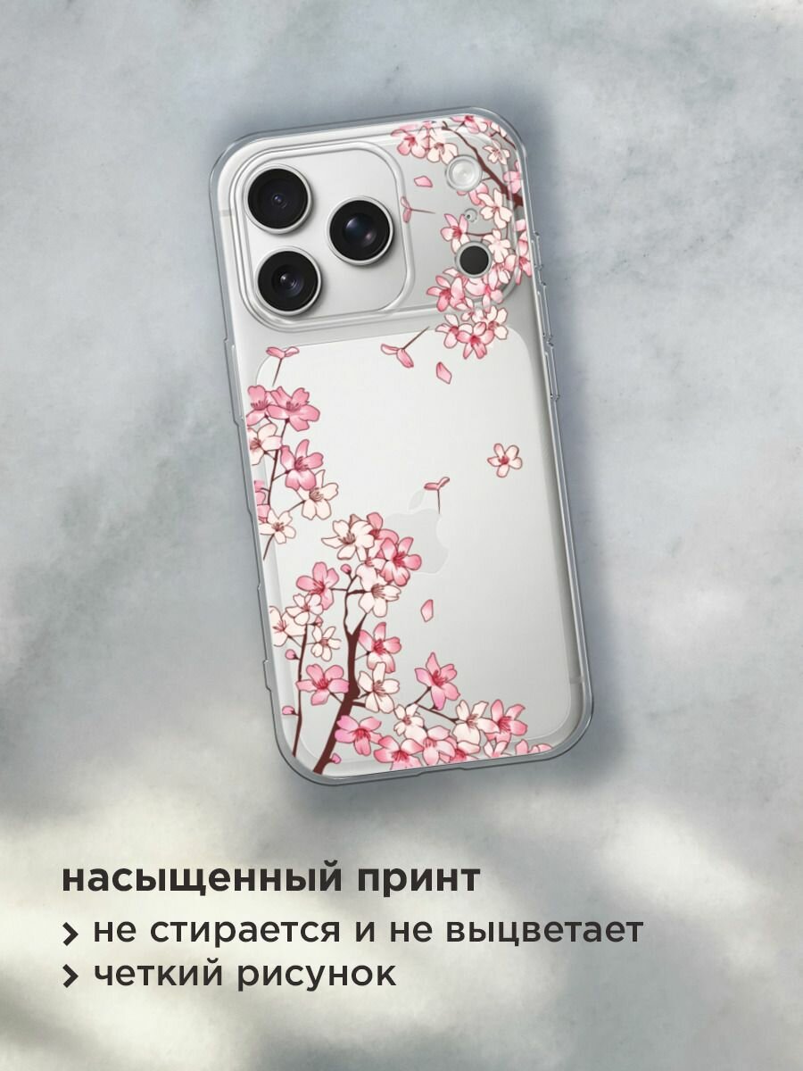 Чехол на Apple iPhone 17 Pro / Айфон 17 Про с принтом "Ветви сакуры 1", прозрачный — фото 1
