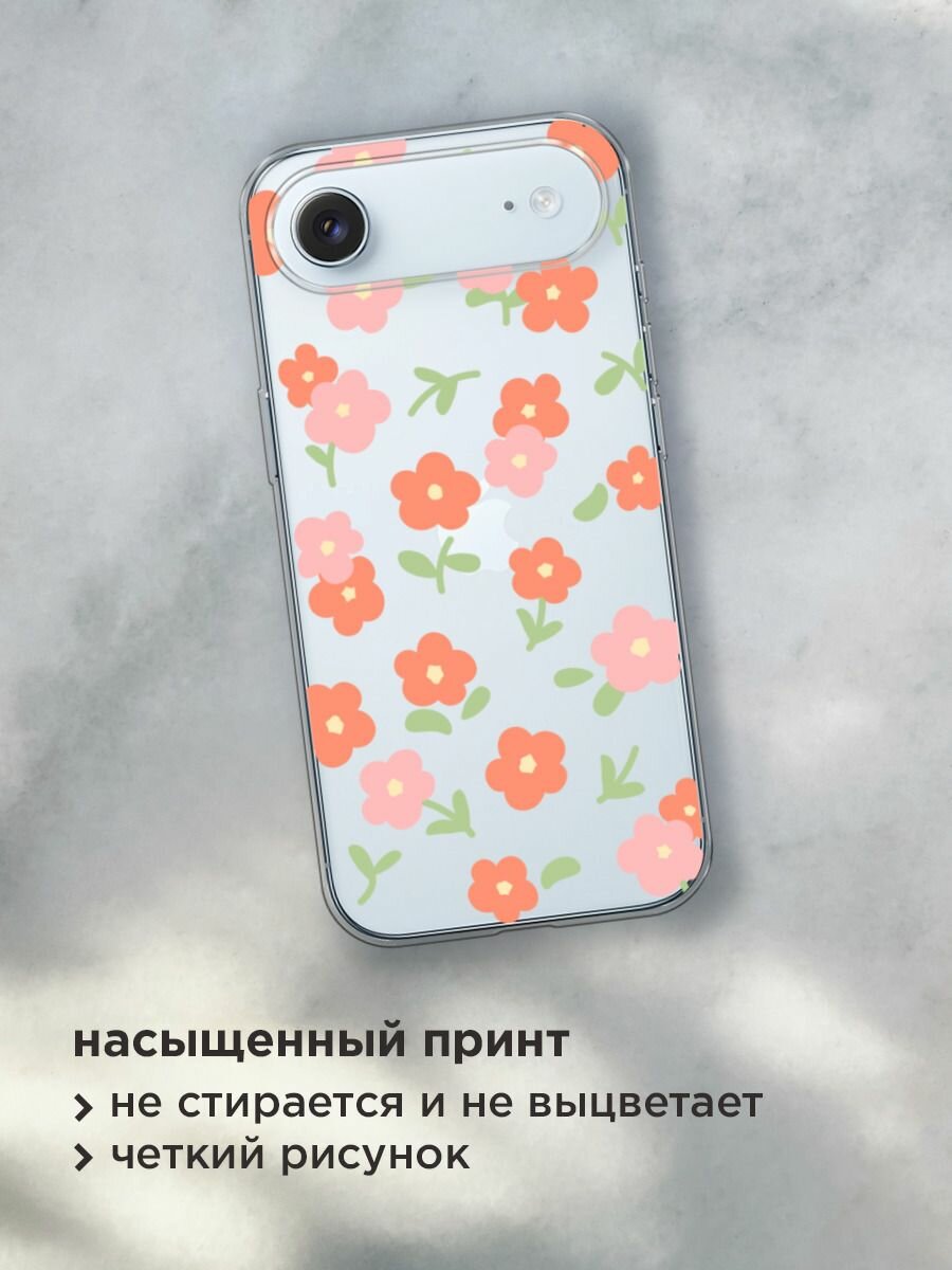 Чехол на Apple iPhone Air / Айфон Айр с принтом "Красные цветочки рисунок", прозрачный — фото 1