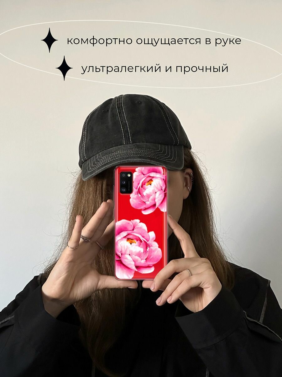 Чехол на Samsung Galaxy A41 / Самсунг Галакси А41 с принтом "Open peonies", прозрачный — фото 1