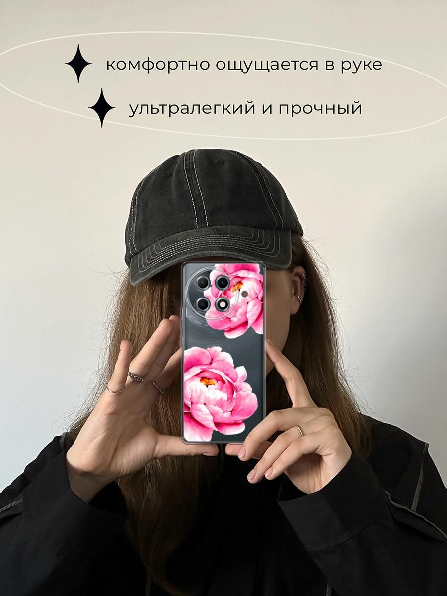 Чехол на Tecno Camon 30S Pro / Текно Камон 30S Про с принтом "Open peonies", прозрачный — фото 1