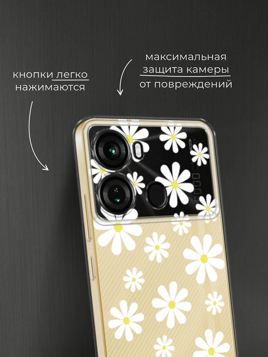 Чехол на Itel P40 / Ител P40 с принтом "Большие ромашки", прозрачный — фото 1