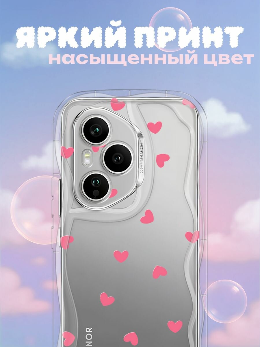 Чехол на Honor 400 Pro / Хонор 400 Pro с принтом Паттерн розовые сердечки — фото 1