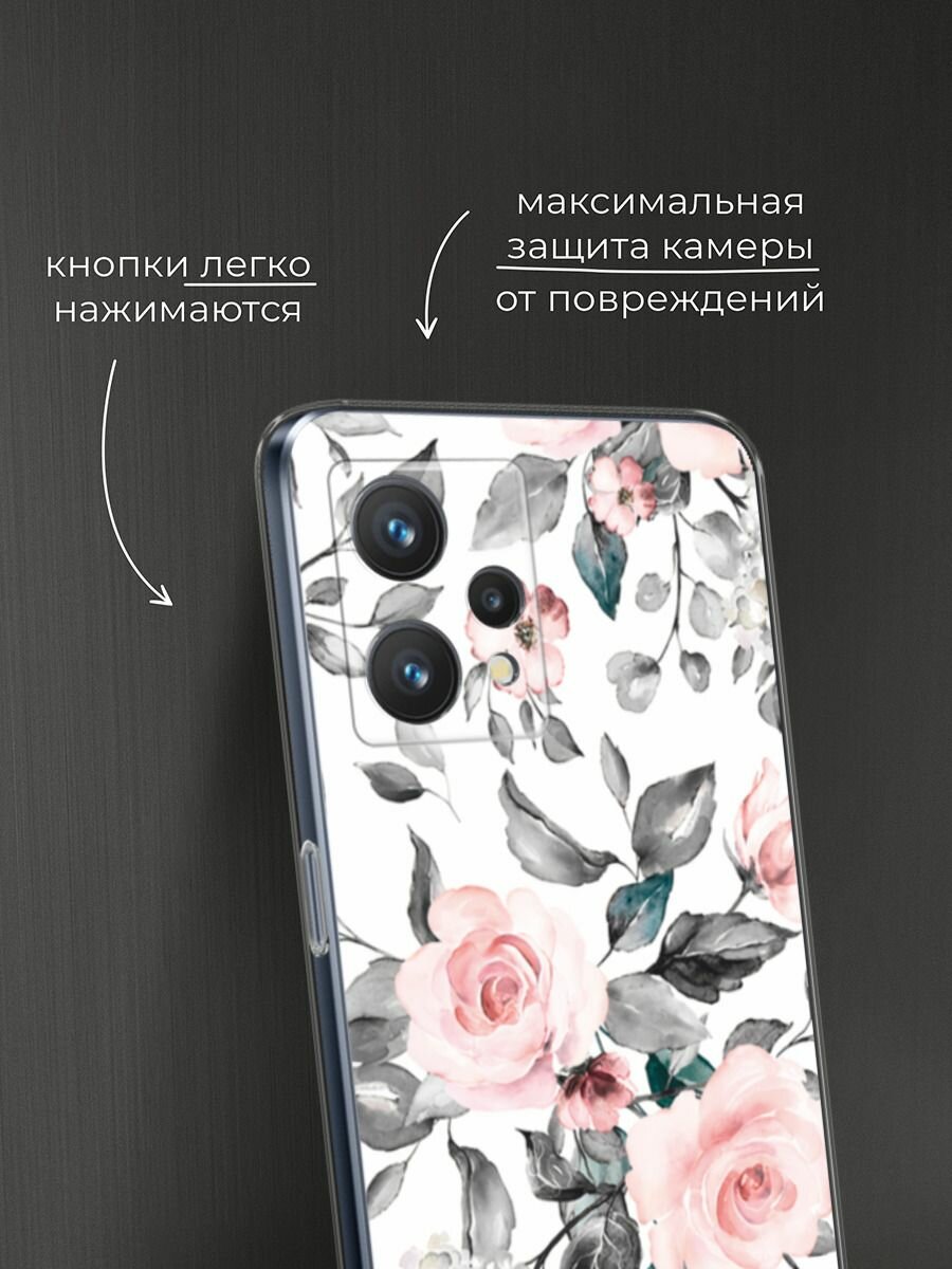 Чехол на Realme 9 4G/9 Pro Plus / Реалми 9 4G/9 Pro Plus с принтом "Розы на белом" — фото 1