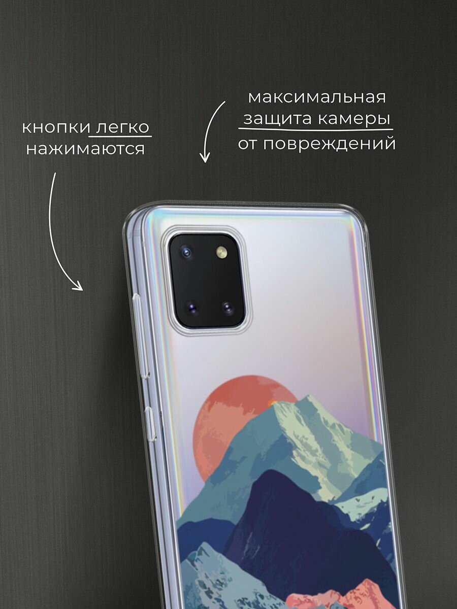 Чехол на Samsung Galaxy Note 10 Lite / Самсунг Гэлакси Нот 10 Лайт с принтом "Закат в снежных горах", прозрачный — фото 1