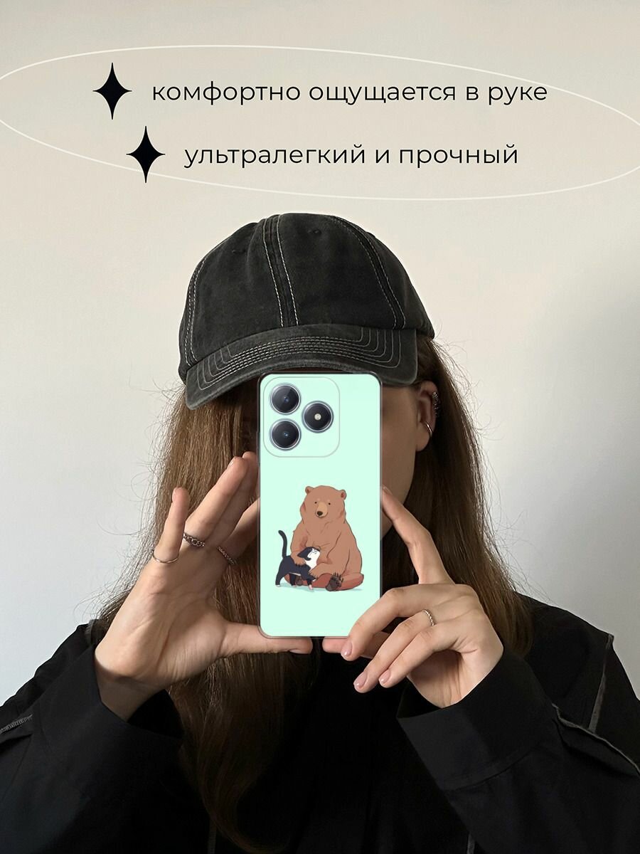 Чехол на Realme C63 / Реалми С63 с принтом "Медведь и кошка дружба" — фото 1