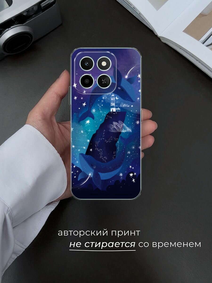 Силиконовый чехол на Honor X6c / Хонор X6c с принтом "Ночные киты" — фото 1