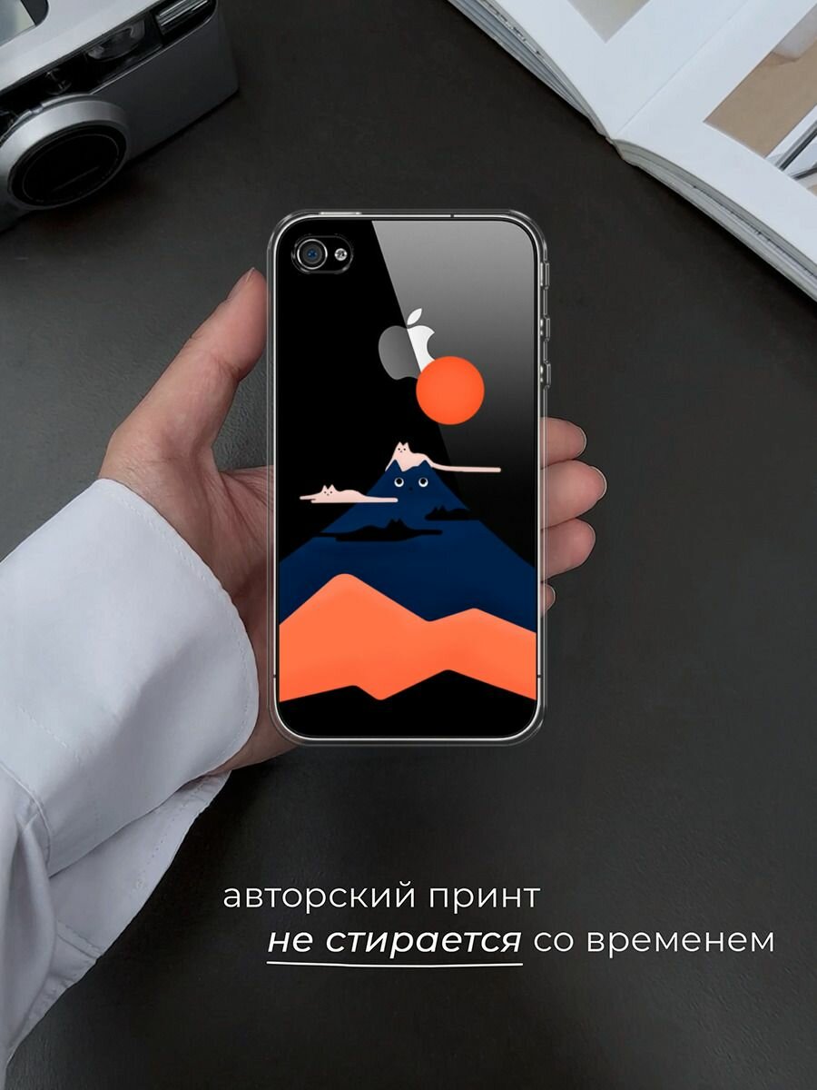 Чехол на Apple iPhone 4/4S / Айфон 4/4S с принтом "Кот-гора", прозрачный — фото 1