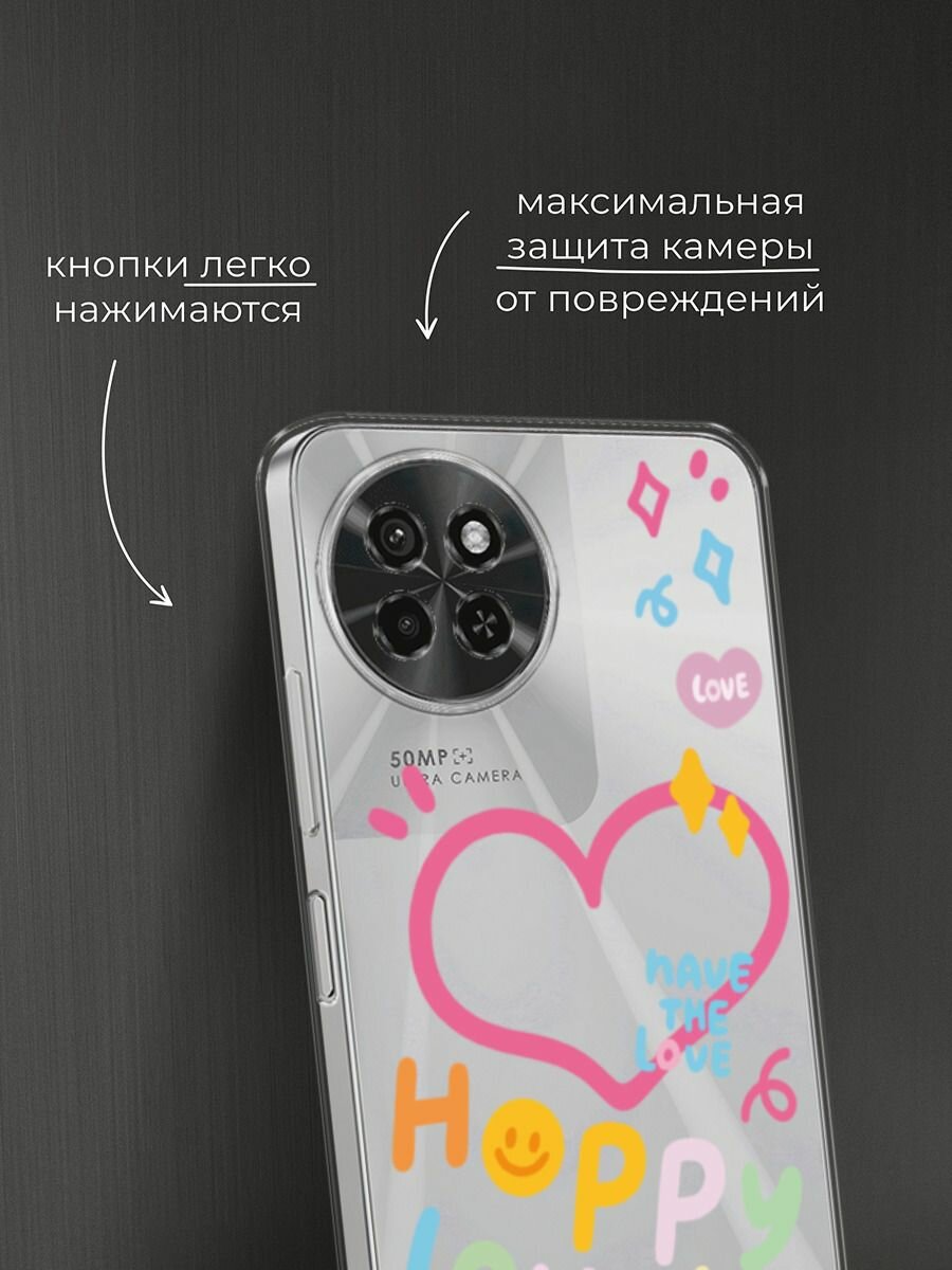 Чехол на Itel S23 / Ител S23 с принтом "Happy lovely", прозрачный — фото 1