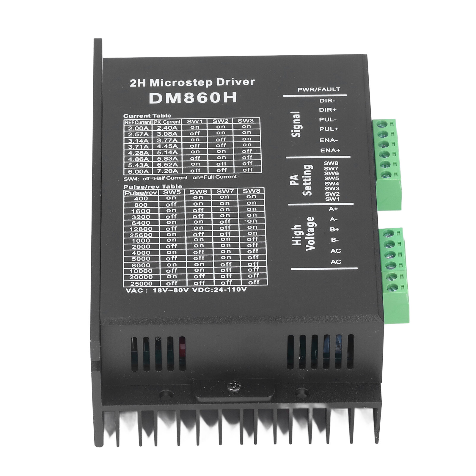 Шаговый моторный драйвер PWM контроллер 2 фазы с корпусом DM860H для 57 86 Шагового двигателя, 24 80V питание, управляемый ток 2.4A 7.2A