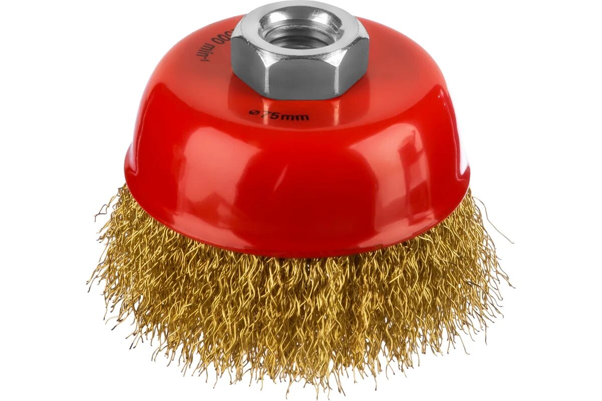 MIRAX 35142-075 Щетка чашечная для УШМ из латунированной проволоки 0,3 мм, 75 мм