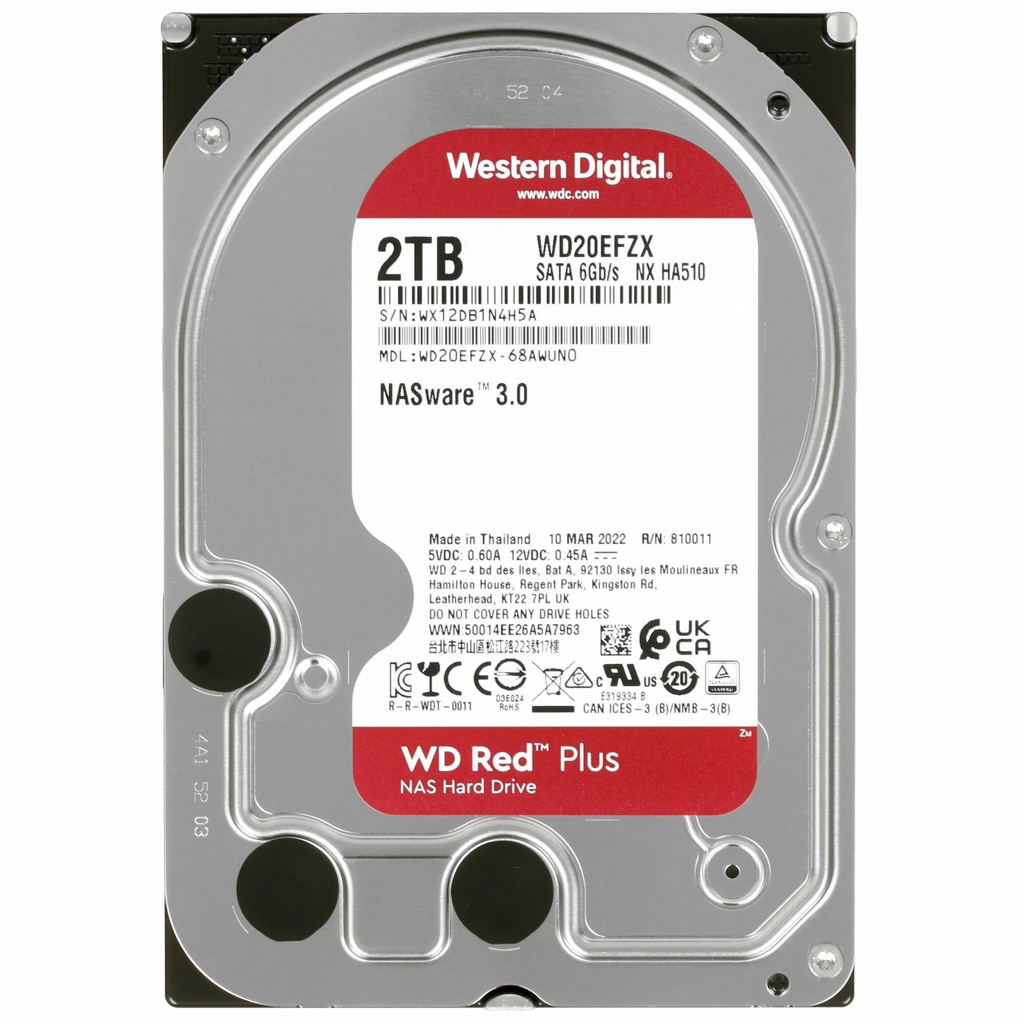 3.5" жесткий диск WD Red Plus (WD20EFZX) 2ТБ, 5400Об/мин, 128МБ