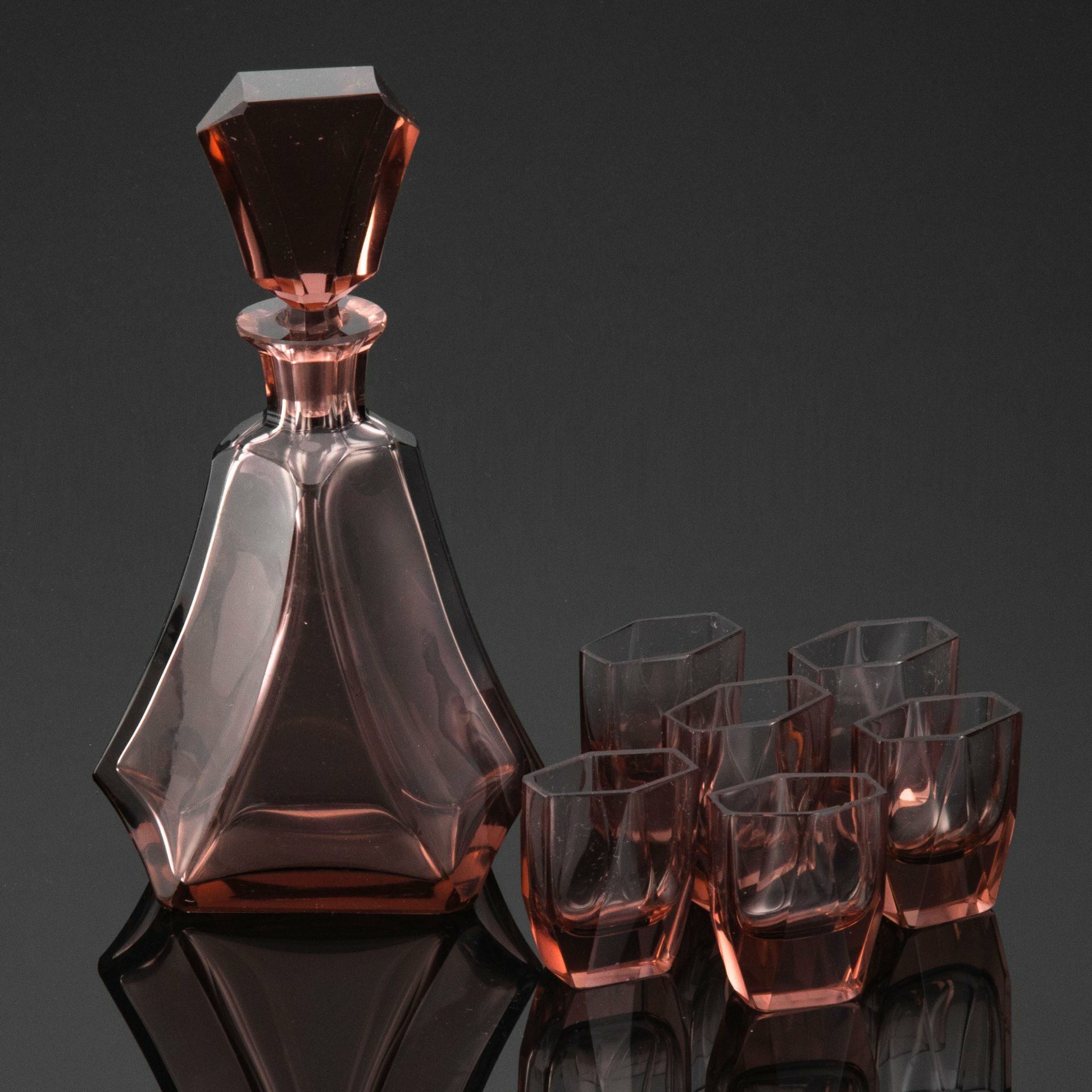 Набор для крепких напитков в стиле Ар-Деко на 6 персон, цветное стекло