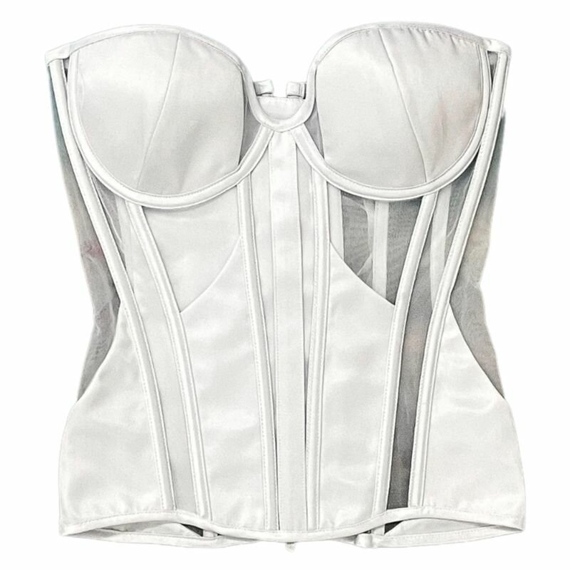 Свадебный корсет из атласной сетки с большой чашечкой на груди-белый-XL