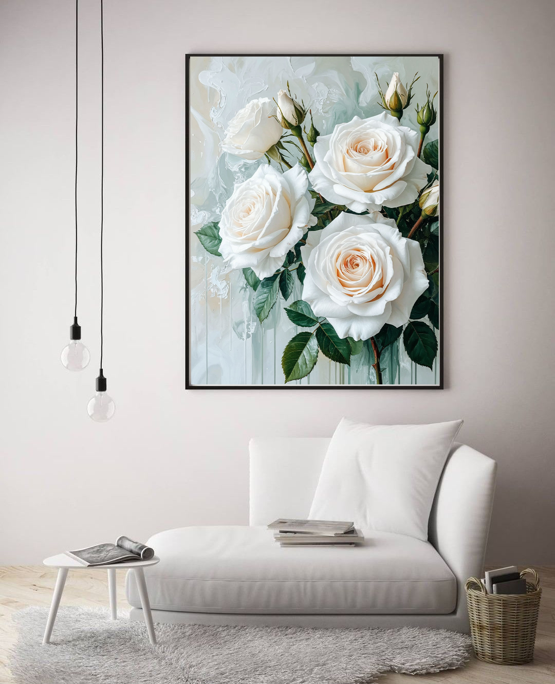 Картина на стену для интерьера "Белые розы" 40х50 см, холст на подрамнике, InterHobby
