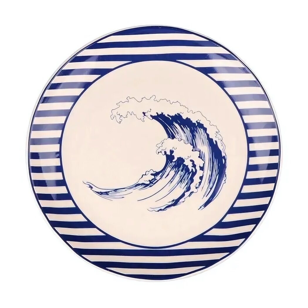 Тарелка мелкая «Море» 210 мм, керамика, дизайн волны, сине-белый декор