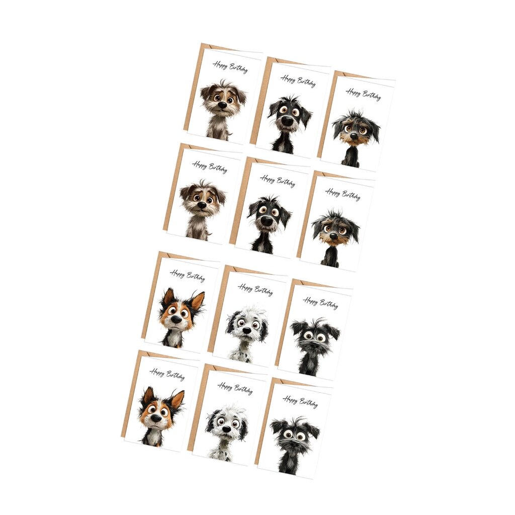 12 листов, поздравительная открытка для щенка с мультяшными каракулями-S816