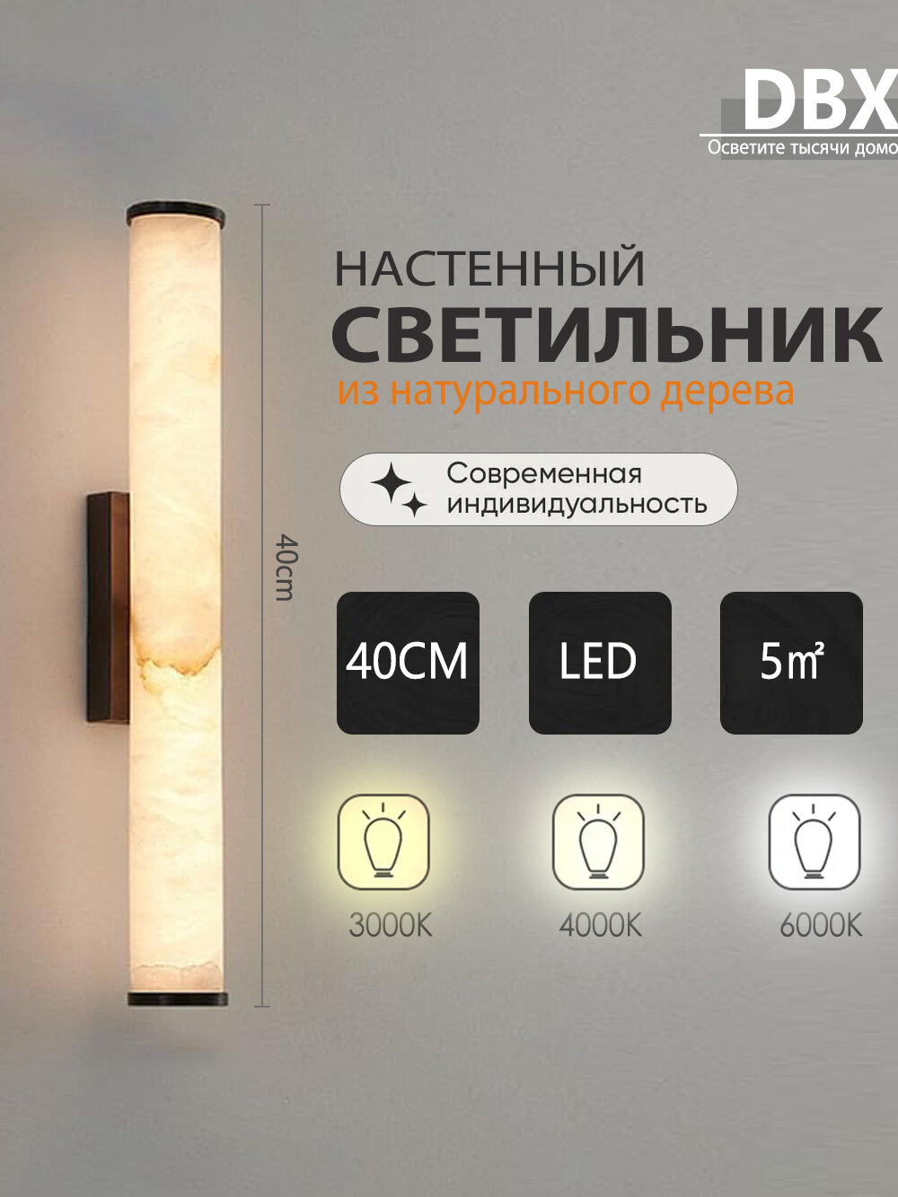 Настенный светильник в стиле Скандинавии, с имитацией мрамора