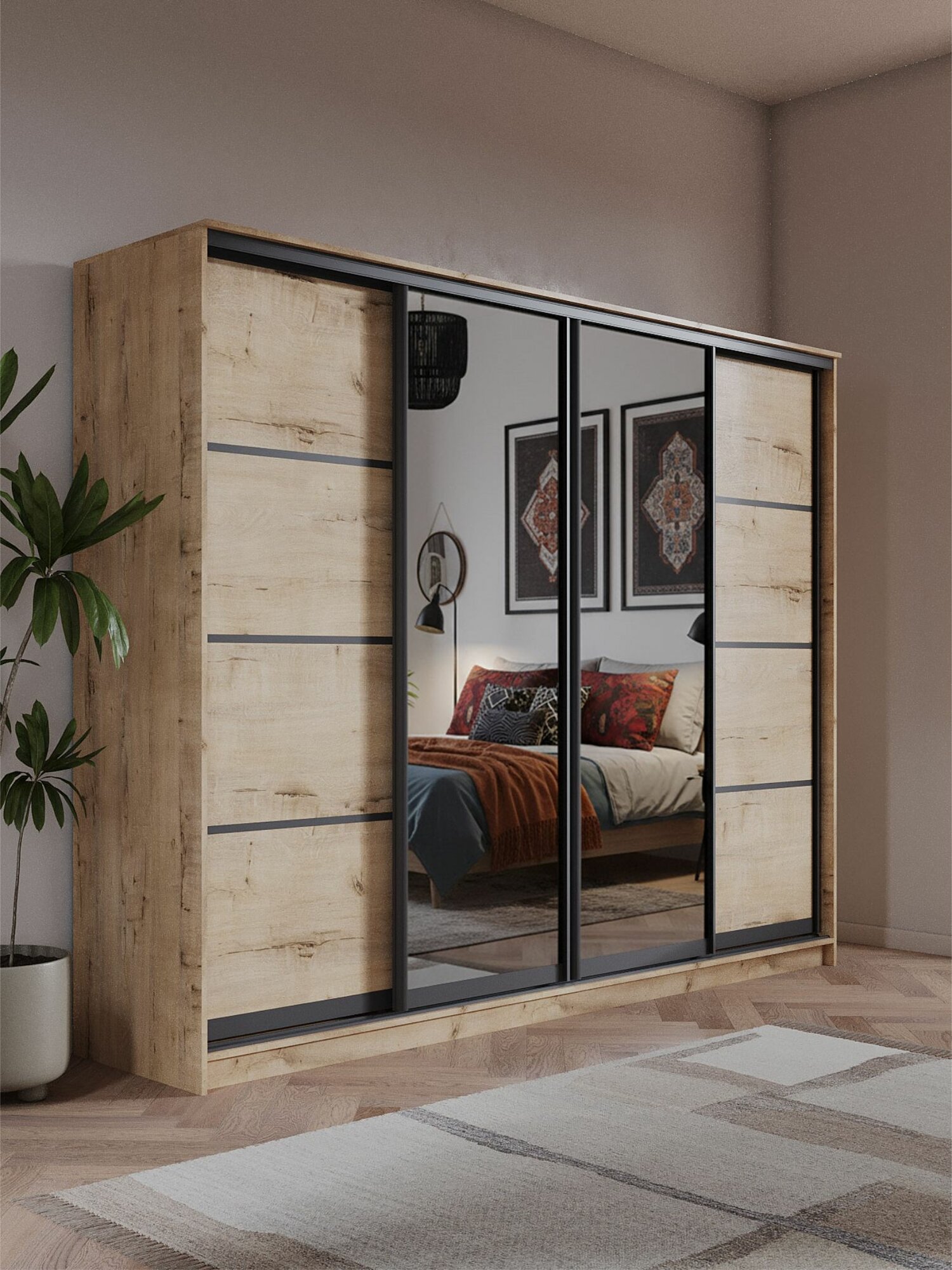 Шкаф купе с зеркалом Верия 210х40х260 Дуб Ирландский 4.2