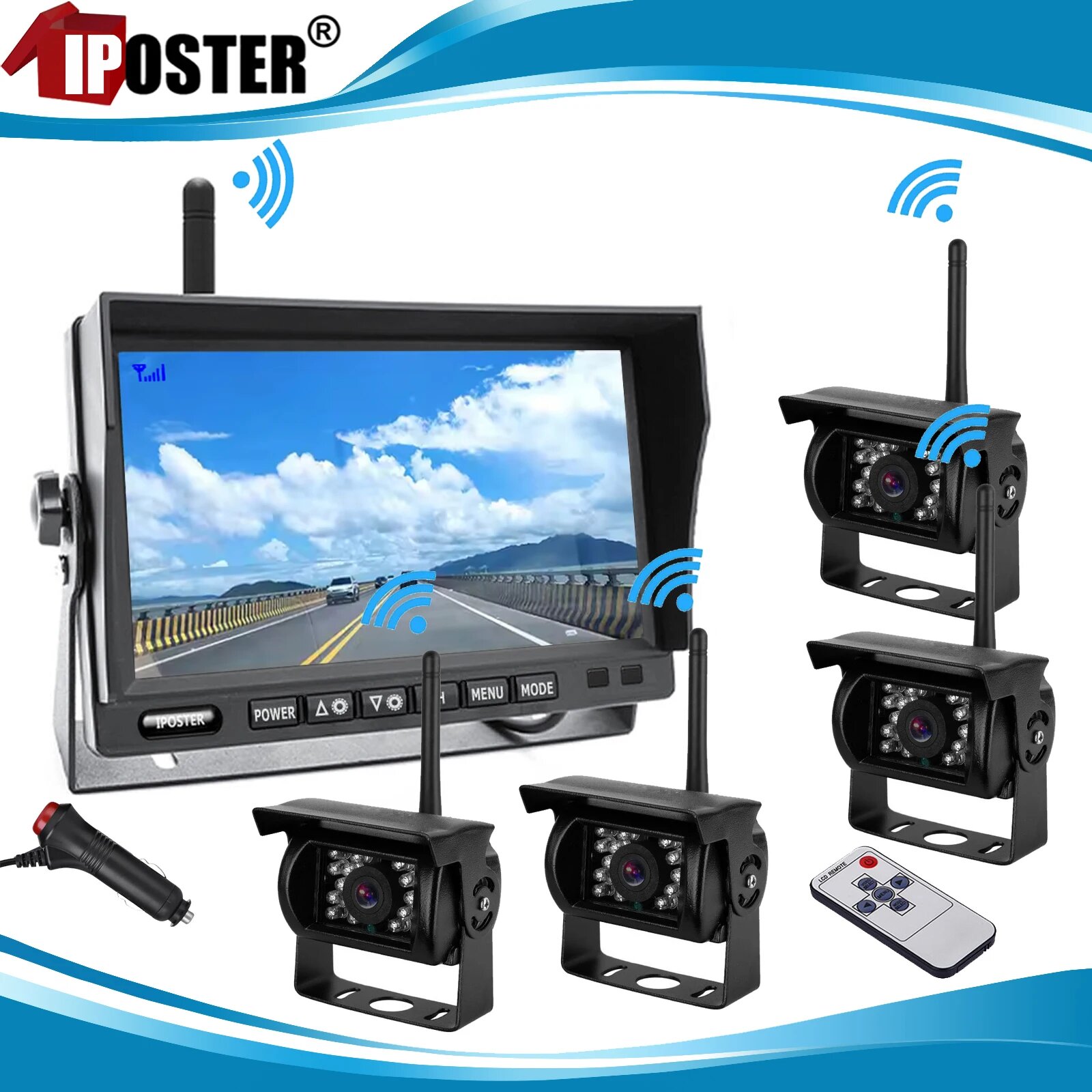 Беспроводной 7-дюймовый монитор iPoster, резервная камера заднего вида, 4 Camera Kit