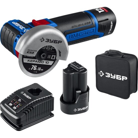 Углошлифовальная машина аккумуляторная Зубр AB-76-22, 2 АКБ (2Ач) , бесщеточная