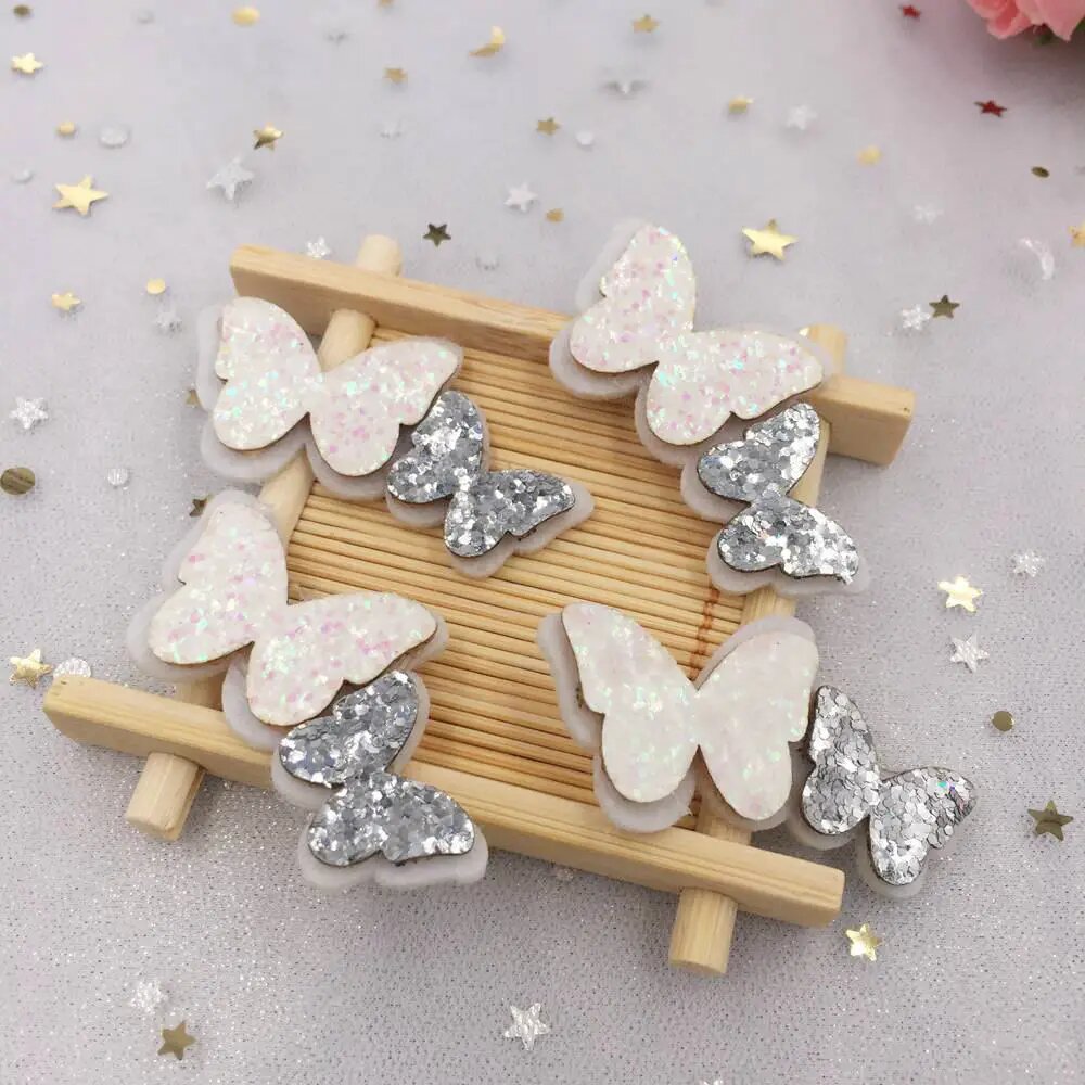 10 шт, блестящая фетровая аппликация бабочка Toiewy 28*54 мм white